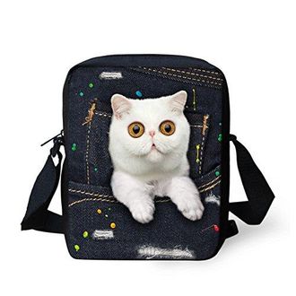 Hugs Idea Petit sac à bandoulière en jean pour femme avec imprimé chat et chien, Pocket Pet 8, Small