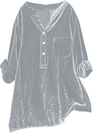 Generic Haut &agrave; manches longues en velours pour femme - Grande taille - Col asym&eacute;trique - D&eacute;contract&eacute; - Polyvalent - Confortable - Chaud - Avec poches - Coupe 