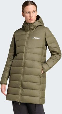 adidas Terrex leichte Daunenparka mit Kapuze 2.0 in Olive Strata-Gr&uuml;n