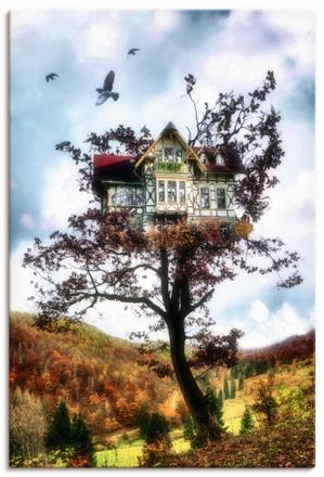 Artland Wanddeko Leinwand Bilder Wandbild 40x60 cm Fantasy Märchen Landschaften Baumhaus Zauber U3YH