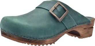 Sanita Urban Offener Clog | Original handgemacht | Leder-Holzclogs für Damen | Nachhaltige Materialen | Grün | 37 EU