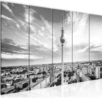 Runa Art Wandbild XXL Berlin Fernsehturm Wohnzimmer Büro 200 x 80 cm Schwarz Weiss 5 Teilig - Made in Germany - 015955c