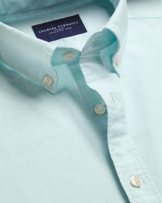 CHARLES TYRWHITT Kurz&auml;rmeliges vorgewaschenes Stretch-Oxfordhemd mit Button-down-Kragen - Petrolgr&uuml;n