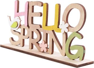 Cabilock Osterdeko Holz Schriftzug Hello Spring Holz Buchstaben Aufsteller Fr&uuml;hling Deko Ornament f&uuml;r Tisch Wohnzimmer Kinderzimmer Party Dekoration