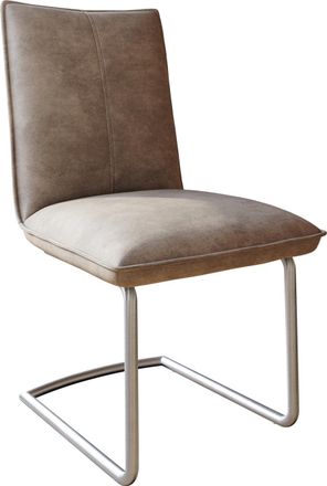 DELIFE Schwingstuhl Lelio-Flex Freischwinger rund Edelstahl Mikrofaser Taupe Vintage Taschenfederkern