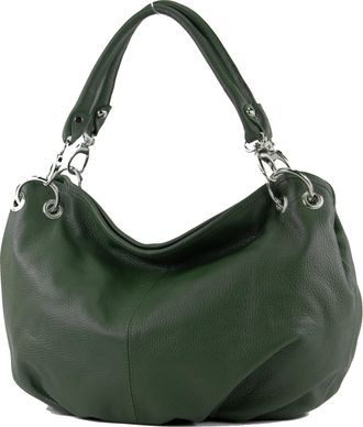 modamoda.de IT40 Damen Leder/Nappaleder Schultertasche Hobo Bag handmade in Italy, Farbe:Flaschengr&uuml;n/Leder