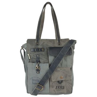 Sunsa Damen Handtaschen. Tasche aus Canvas & Leder. Graue Nachhaltige Schultertasche. Vintage Handgelenktasche mit viele Fächer. Große Shopper
