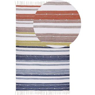 Beliani Teppich Mehrfarbig Kunststoff 140 x 200 cm Outdoor u. Indoor Matte Modern mit Streifenmuster Rechteckig Kurzflor Gartenaccessoires Balkon