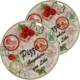 MamboCat 2er Set Pizzateller Moskau gr&uuml;n &Oslash; 33 cm I Servier Platten mit Motiven I Vorspeisenplatten zum Anrichten f&uuml;r Antipasti oder Tomate-Mozzarella I Bunte P