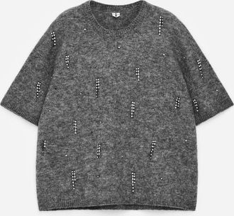 Arket Verziertes Strickoberteil -Grau