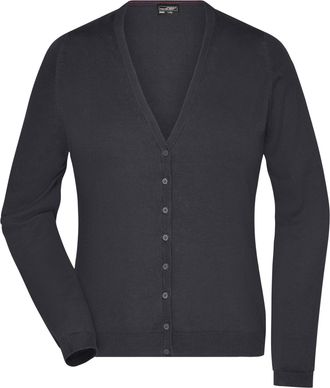 James & Nicholson Damen Strickjacke - L&auml;ssige gekn&ouml;pfte Jacke aus leichtem Baumwollstrick | Farbe: Black | Gr&ouml;sse: XS