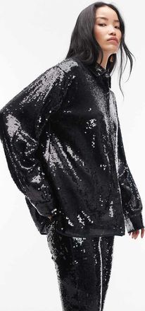 Asos Chemise ajust&eacute;e coupe oversize densemble orn&eacute; de sequins de qualit&eacute; sup&eacute;rieure - Bleu marine