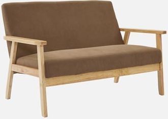 Sweeek Banquette canapé 2 Places en Bois et Tissu Velours côtelé Coloris Taupe. Isak. L 114 x P 69.5 x H 73cm