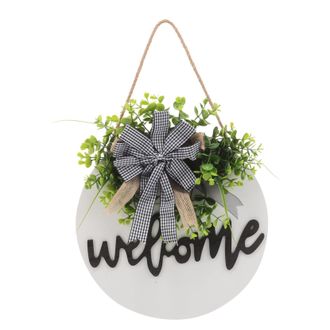 Valiclud Fr&uuml;hlings-willkommensschild Holz mit Kranz und Gr&uuml;nen Pflanzen Rustikales T&uuml;rschild H&auml;ngend f&uuml;r Haust&uuml;r und Veranda Dekorative Wohnraumgestaltung f&uuml;r 