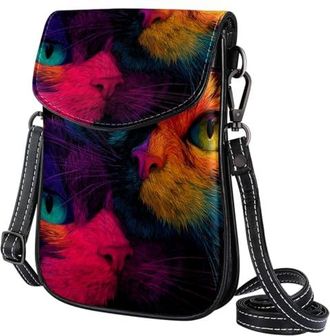 Generic Petit sac à bandoulière en cuir pour femme, sac à bandoulière avec bandoulière réglable, motif chats esthétiques, décontracté, pour le shopping, la ra