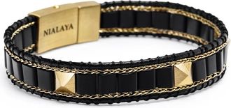Nialaya Homme, Accessoires, Jaune, Taille: XL Black Onyx Stud Bracelet