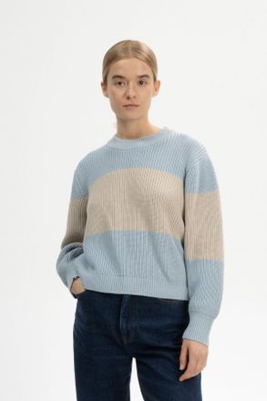 Mela Damen vegan Rippstrickpullover Adah Stripes Cloudy Blue Pebble Melange