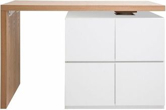 Miliboo îlot - table de bar modulable avec rangement blanc mat et bois clair chêne L140-165 cm MAX