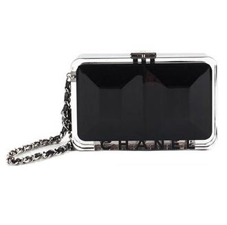 Chanel Black Limited Edition Perspex Logo Chain Clutch