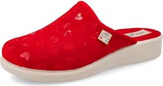 FLY FLOT Femme Ciabatta Donna Invernale in Tessuto Con Cuoricini, Sottopiede Antishock Sandale Glissante, Rouge, 39 EU