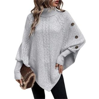 Generic Poncho d&eacute;contract&eacute; &agrave; col roul&eacute; et manches chauve-souris pour femme, gris, XL