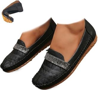 Generic Chaussures orthop&eacute;diques &eacute;l&eacute;gantes en cuir avec strass pour femme, mocassins orthop&eacute;diques scintillants, l&eacute;gers et scintillants &agrave; enfiler pour un usag