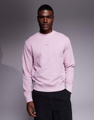 Boss Orange by Hugo Boss Wesmall - Sweat ras de cou &agrave; logo ton sur ton - Rose-Violet