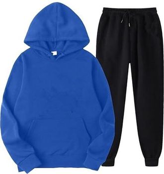 Generic Survêtement 2 pièces pour femme avec poches décontractées et pantalon à capuche confortable à manches longues pour lautomne et lhiver, bleu, 3XL
