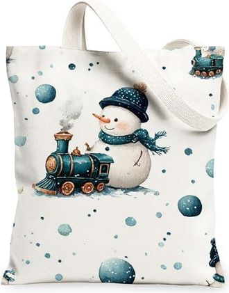 Generic Sacs fourre-tout en toile motif bonhomme de neige, sacs de courses r&eacute;utilisables, l&eacute;gers et lavables pour la salle de sport, les voyages, Blanc, 13x15