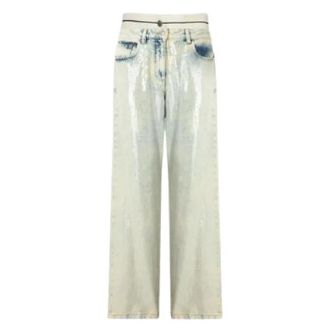 Palm Angels Sequin Loose Denim Pants - - Trousers - Damen - Blau - W26