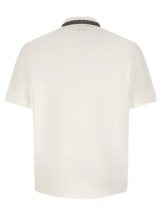 Versace Greca-Embroidered Collar Polo Shirt - White