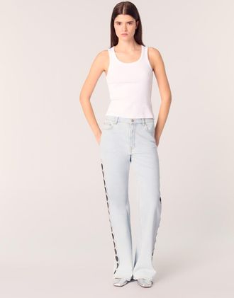 Maje Jean Large Ouvert &Agrave; D&eacute;tails Strass&eacute;s - Bleu - Taille 40 - Maje