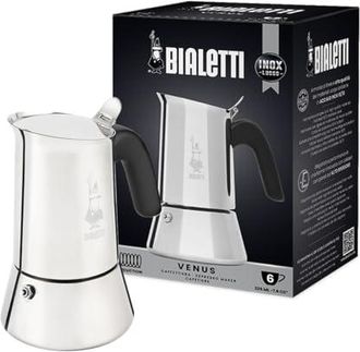 Bialetti Nouvelle cafetière expresso Venus Induction, Plaque de cuisson en acier inoxydable, Adaptée à toutes les sources de chaleur, 6 Tasses, Aluminium, 235m