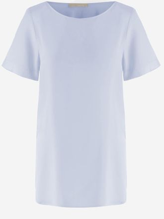 Allude Womens Stretch Silk T-Shirt With Side Slits Light Blue T-Shirts & Jerseys