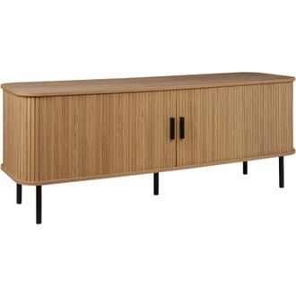 Beliani Beliani - Meuble TV r&eacute;tro MDF avec pieds m&eacute;talliques - 2 portes coulissantes - 4 &eacute;tag&egrave;res - Rangement organis&eacute; pour c&acirc;bles - Bois clair 150x58x45cm