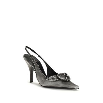Prada Floral-Detail Goatskin Pump - Grey