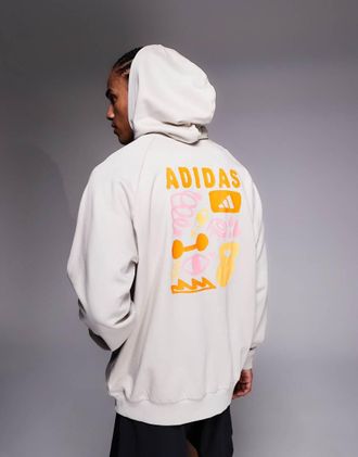 adidas adidas Training - Sweat &agrave; capuche &agrave; imprim&eacute; empil&eacute; - Beige-Gris