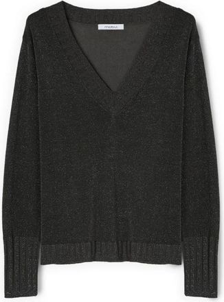 Motivi Femme, Pulls, Gris, Taille: 38 FR Pull col en V en fil lurex