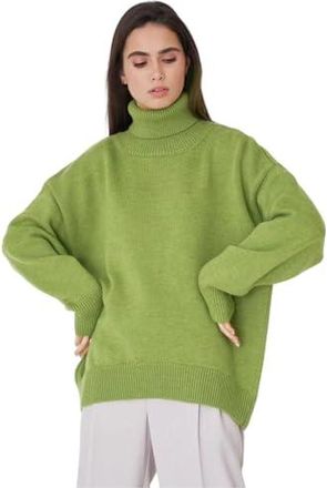 Generic Pull à col roulé uni pour femme - Épaules tombantes - Décontracté - Tendance - Manches longues - Confortable - Automne et hiver - Doux et chaud - Pull