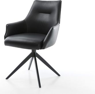 DELIFE Drehstuhl Alja-Flex mit Armlehnen Echt-Leder Schwarz Kreuzgestell breit Schwarz 360° drehbar Wippfunktion Taschenfederkern, Esszimmerstühle