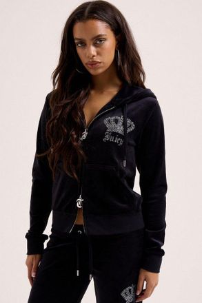 Juicy Couture Kapuzennickijacke GOTHIC CROWN HOODIE. Damen Trainingsjacke Damen, Sweatjacke mit Kapuze, Velour, mit Glitzer, Sale