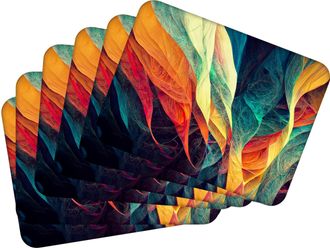 MG Design Set aus 6 Kork-Platzsets - Coloroful Abstraction 1 - 30 x 40 cm - hitzebeständig & abwischbar, mit Korkrückseite