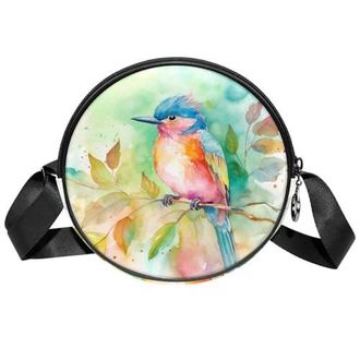 Generic Petit sac &agrave; bandouli&egrave;re circulaire pour femme, sac &agrave; bandouli&egrave;re aquarelle avec fermeture &eacute;clair, bretelles r&eacute;glables, sac &agrave; main rond d&eacute;contract&eacute; pou