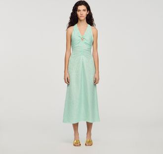 Sandro Robe longue imprim&eacute; fleur col V