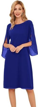 Grace Karin Robe D&Eacute;t&eacute; en Mousseline de Soie pour Femme Manches 3/4 Coupe Ample Mi-Longue Robe de Soir&eacute;e Bleu Brillant L
