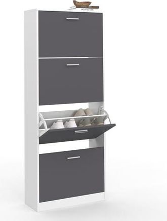 IDMarket Meuble &agrave; Chaussures 24 Paires KLARK Blanc 4 Portes Gris Clair