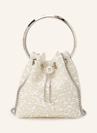 Jimmy Choo London Beuteltasche Bon Bon Mit Glitzergarn Und Schmuckperlen weiss