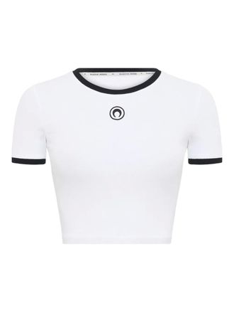 Marine Serre haut crop côtelé à logo - Blanc