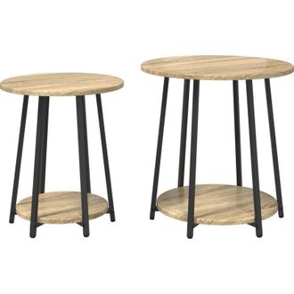vidaXL Vidaxl - Beistelltisch-Set mit Regal 2 pcs Sonoma-Eiche und Schwarz