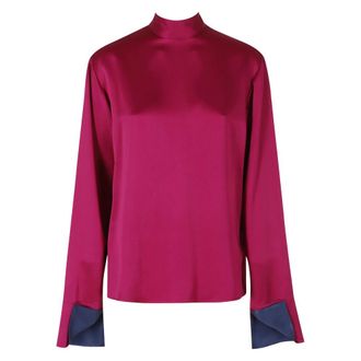 Stella McCartney Satin-Oberteil mit hohem Kragen und Bindeband am R&uuml;cken - - Blouses & Shirts - Damen - Rosa - XS